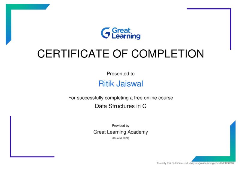 Ritik Jaiswal on LinkedIn: #datastructures #cprogramming #certification ... Ritik Jaiswal on LinkedIn: #datastructures #cprogramming #certification ...