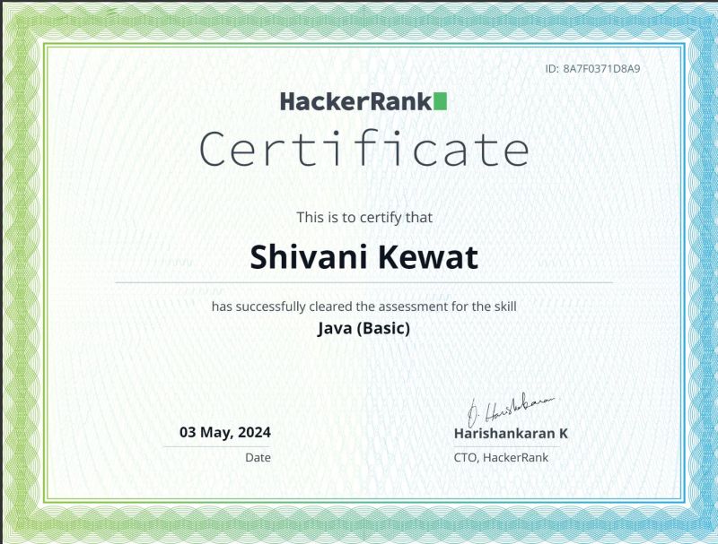Passed HackerRank on Java (Basic) | shivani kewat posted on the topic ... Passed HackerRank on Java (Basic) | shivani kewat posted on the topic ...