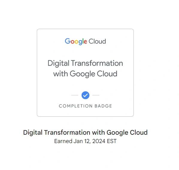 Riju Jose on LinkedIn: Earned my Digital Transformation with Google Cloud! Riju Jose on LinkedIn: Earned my Digital Transformation with Google Cloud!