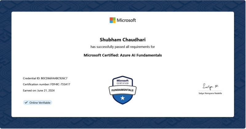 Shubham Chaudhari on LinkedIn: #microsoftcertified #achievement #ai # ... Shubham Chaudhari on LinkedIn: #microsoftcertified #achievement #ai # ...
