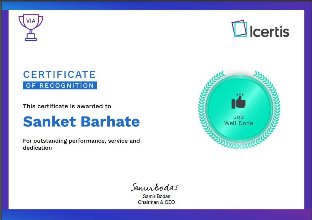 Sanket Barhate on LinkedIn: #icertis #feelingproud #thankyou | 16 comments Sanket Barhate on LinkedIn: #icertis #feelingproud #thankyou | 16 comments