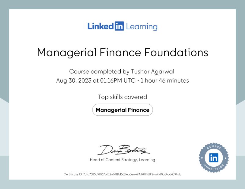 Tushar Agarwal on LinkedIn: Certificate of Completion Tushar Agarwal on LinkedIn: Certificate of Completion