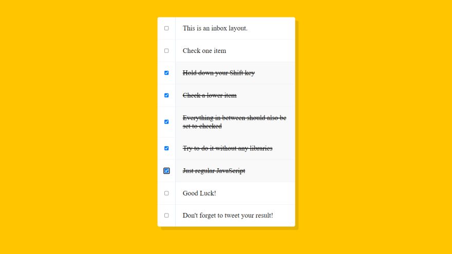 Day 10 of #javascript30: Creating dynamic checkboxes. Learned DOM ... Day 10 of #javascript30: Creating dynamic checkboxes. Learned DOM ...