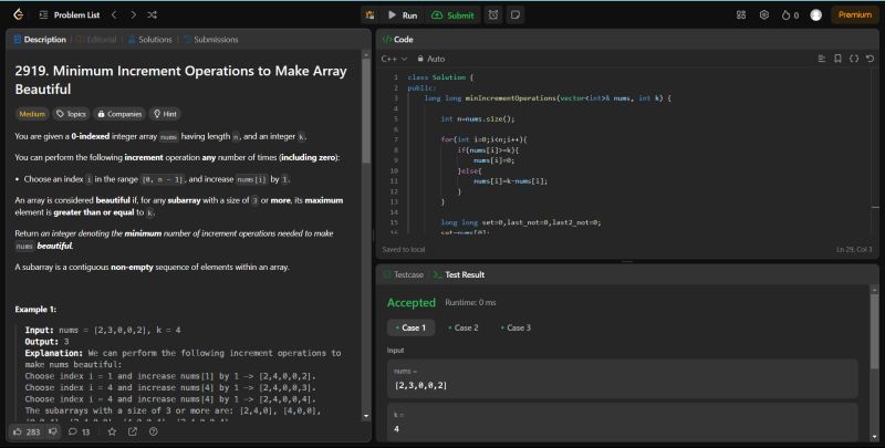 Day 97/100 🚀🚀 Leetcode Problem Solved - Minimum Increment Operations ... Day 97/100 🚀🚀 Leetcode Problem Solved - Minimum Increment Operations ...