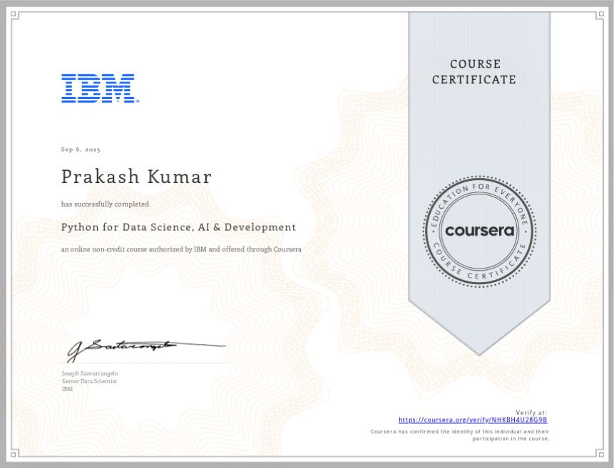 Prakash Sahu on LinkedIn: #python #datascience #ai #coursera #ibm # ... Prakash Sahu on LinkedIn: #python #datascience #ai #coursera #ibm # ...