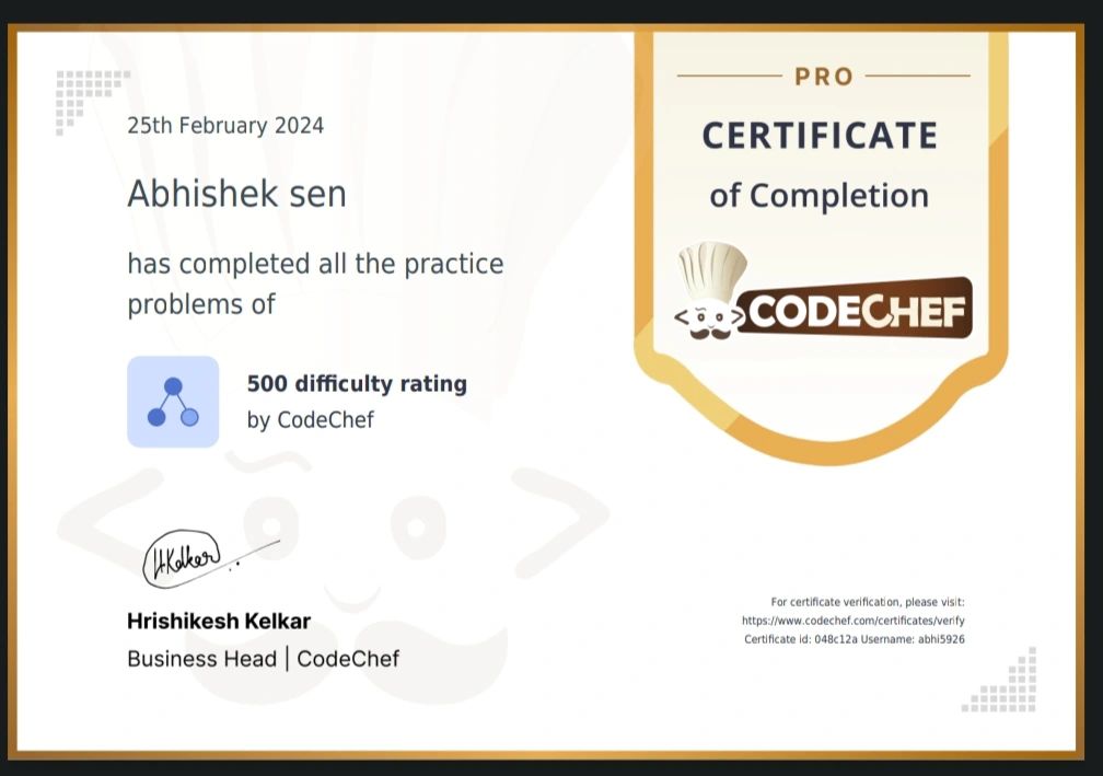 Abhishek Sen on LinkedIn: Codechef Coding Certificate Abhishek Sen on LinkedIn: Codechef Coding Certificate