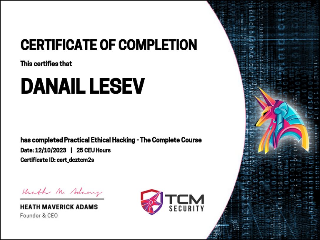 Danail Lesev on LinkedIn: Just completed Heath Adams / TCM Security ... Danail Lesev on LinkedIn: Just completed Heath Adams / TCM Security ...