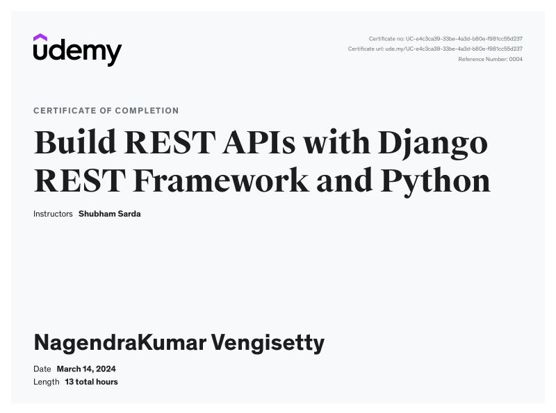 NAGENDRA KUMAR VENGISETTY on LinkedIn: #python #django #djangorestframework NAGENDRA KUMAR VENGISETTY on LinkedIn: #python #django #djangorestframework