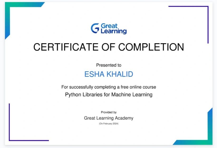 Completed a course on Python libraries for Machine Learning by Great ... Completed a course on Python libraries for Machine Learning by Great ...