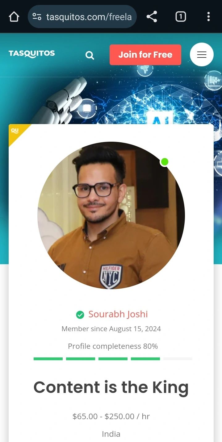 Tasquitos Freelance Marketplace on LinkedIn: Sourabh Joshi🦅 has joined ... Tasquitos Freelance Marketplace on LinkedIn: Sourabh Joshi🦅 has joined ...