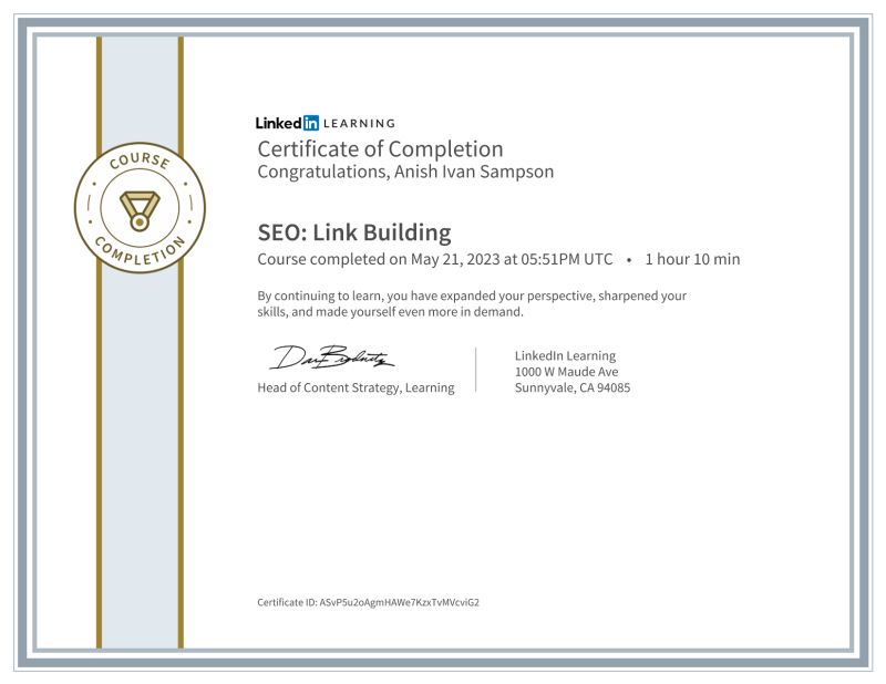 Anish Ivan Sampson on LinkedIn: Certificate of Completion Anish Ivan Sampson on LinkedIn: Certificate of Completion