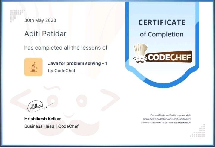 Aditi Patidar on LinkedIn: #java #codechef #coder Aditi Patidar on LinkedIn: #java #codechef #coder