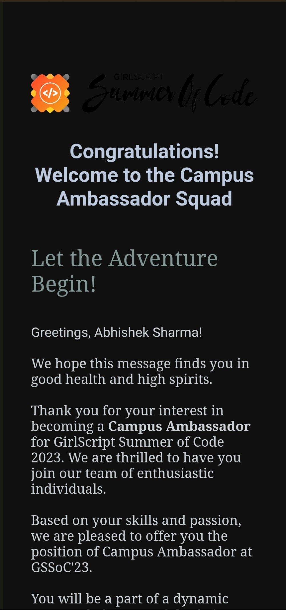Abhishek Kumar Sharma on LinkedIn: #compassambassador #gssoc #gssoc23 Abhishek Kumar Sharma on LinkedIn: #compassambassador #gssoc #gssoc23