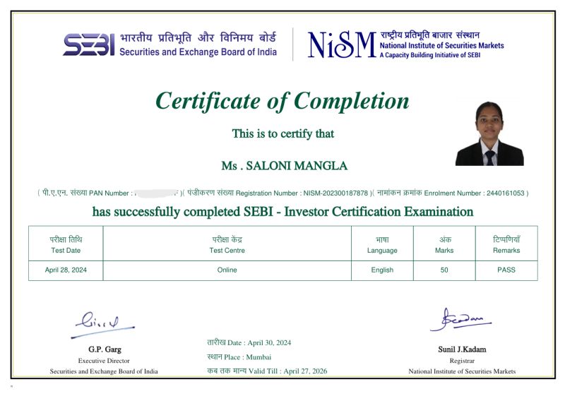 Saloni Mangla on LinkedIn: #nism #sebi #investorcertification # ... Saloni Mangla on LinkedIn: #nism #sebi #investorcertification # ...