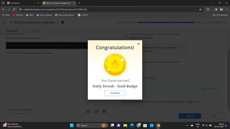Gourav Mehar on LinkedIn: #codechef #dailystreakgold #codingjourney Gourav Mehar on LinkedIn: #codechef #dailystreakgold #codingjourney