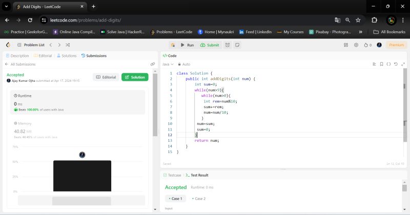 Ajay Kumar Ojha on LinkedIn: 258. Add Digits Solved Given an integer ... Ajay Kumar Ojha on LinkedIn: 258. Add Digits Solved Given an integer ...