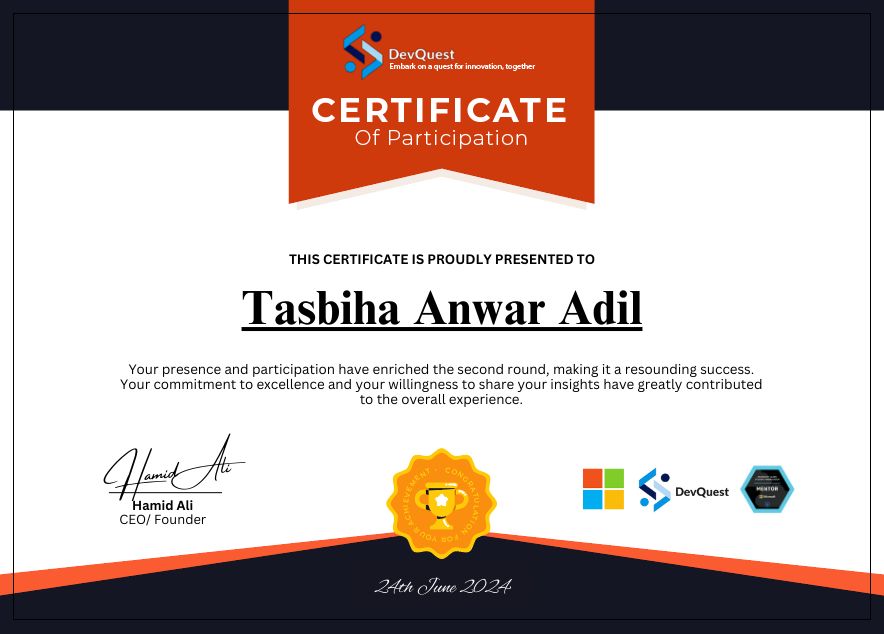 Tasbiha Anwar Adil on LinkedIn: #devquestpk #codeclash # ... Tasbiha Anwar Adil on LinkedIn: #devquestpk #codeclash # ...