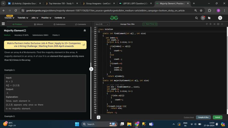 Day 13 of the Coding Contest: Majority Element | Gajendra Gour posted ... Day 13 of the Coding Contest: Majority Element | Gajendra Gour posted ...
