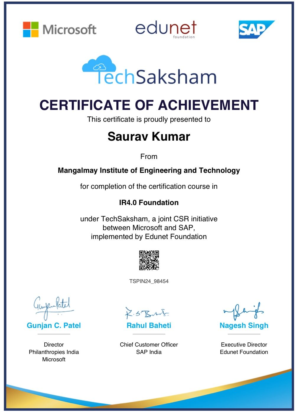 Saurav Kumar on LinkedIn: #techsaksham #skills #edunet #achievement Saurav Kumar on LinkedIn: #techsaksham #skills #edunet #achievement