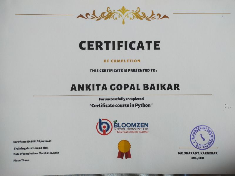 Ankita Baikar on LinkedIn: course on python Ankita Baikar on LinkedIn: course on python