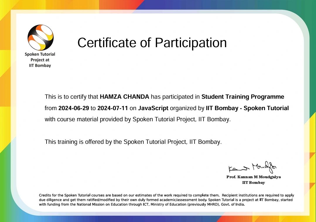 Hamza Chanda on LinkedIn: #internship #iitbombay #javascript # ... Hamza Chanda on LinkedIn: #internship #iitbombay #javascript # ...