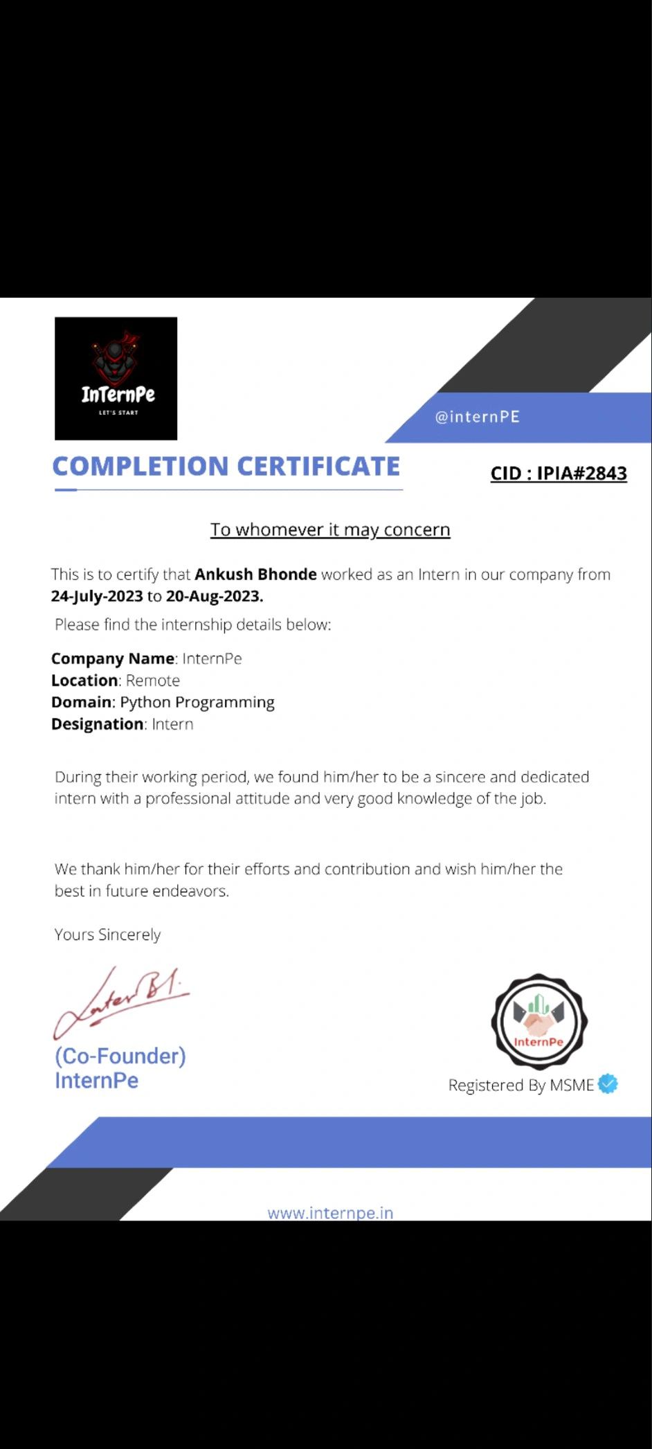 Ankush Bhonde. on LinkedIn: #internship #python_programming Ankush Bhonde. on LinkedIn: #internship #python_programming
