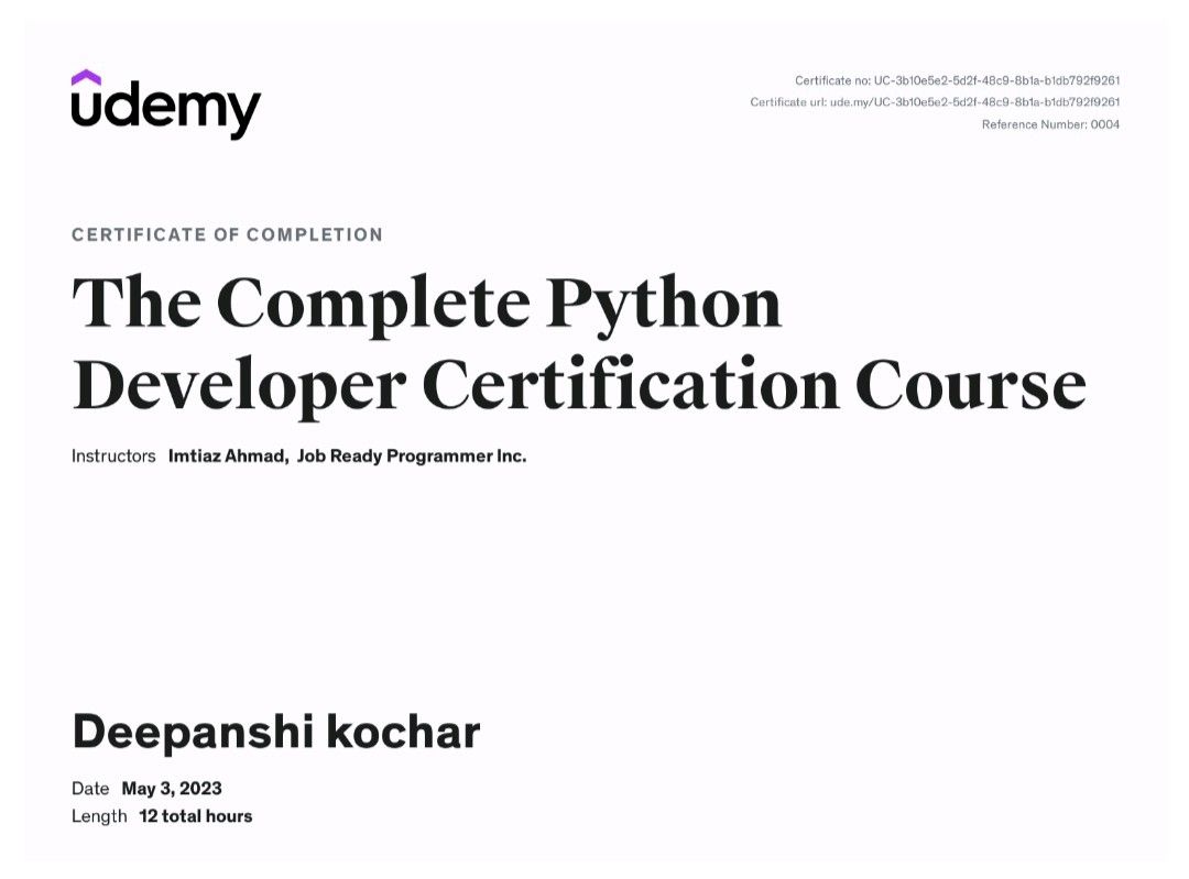 Deepanshi Kochar on LinkedIn: #pythondeveloper #udemy #dataanalytics # ... Deepanshi Kochar on LinkedIn: #pythondeveloper #udemy #dataanalytics # ...