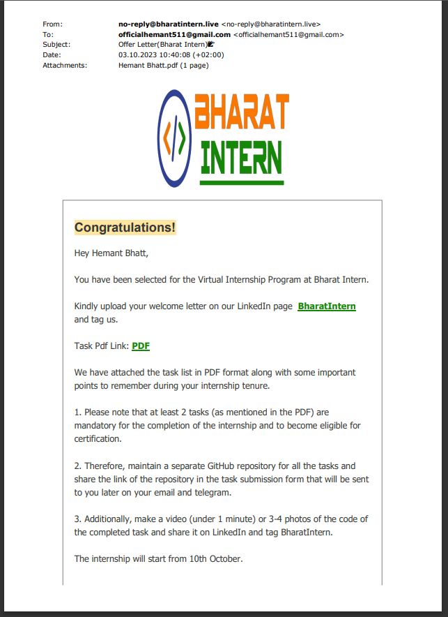 Hemant Bhatt on LinkedIn: #bharatintern Hemant Bhatt on LinkedIn: #bharatintern