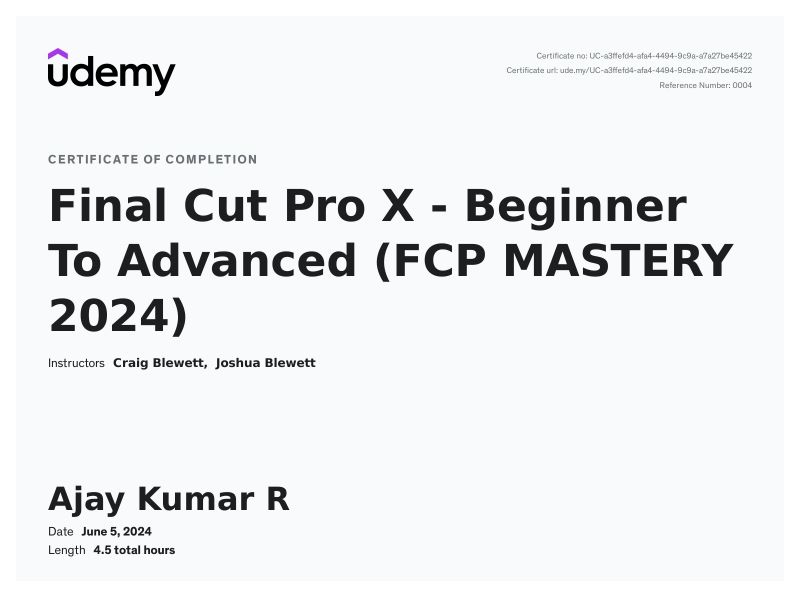 Ajay Kumar on LinkedIn: Check out this certificate I got for Final Cut ... Ajay Kumar on LinkedIn: Check out this certificate I got for Final Cut ...