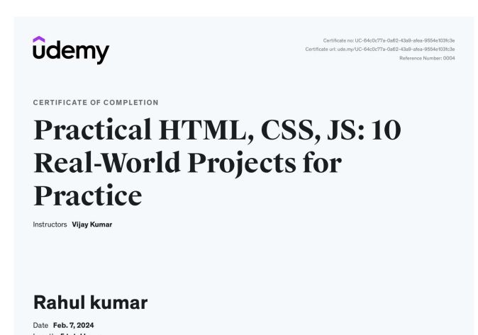 Completed a Dynamic Course on HTML, CSS, and JavaScript | Rahul Kumar ... Completed a Dynamic Course on HTML, CSS, and JavaScript | Rahul Kumar ...