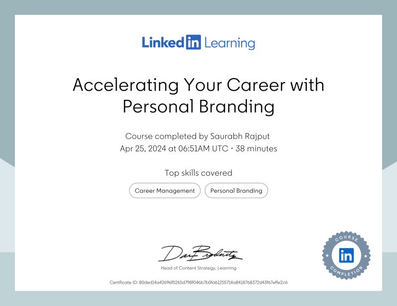 Saurabh Rajput on LinkedIn: Certificate of Completion Saurabh Rajput on LinkedIn: Certificate of Completion