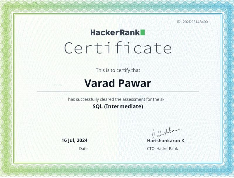 Varad Pawar on LinkedIn: #sql #certification #dataanalytics # ... Varad Pawar on LinkedIn: #sql #certification #dataanalytics # ...