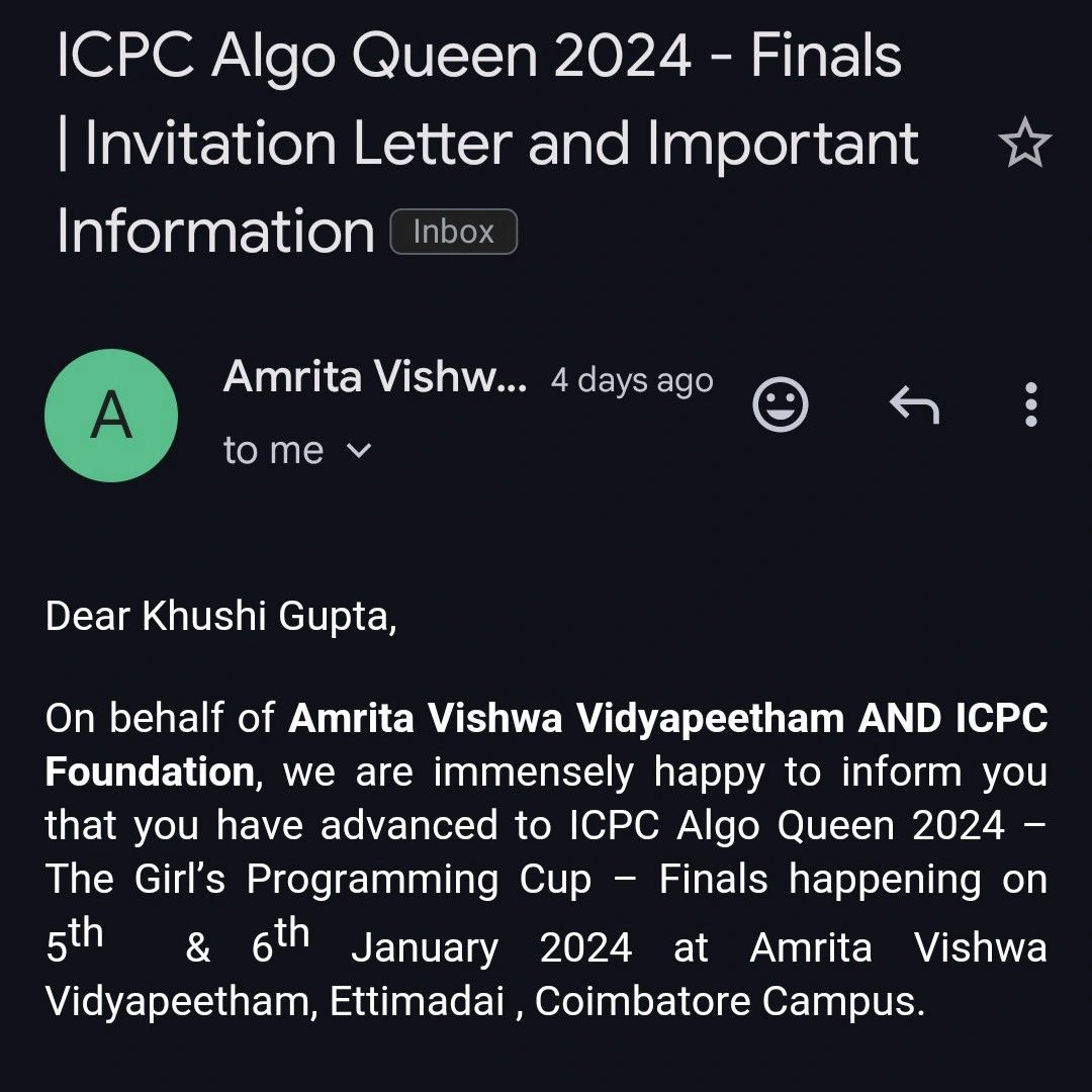 Khushi Gupta on LinkedIn: #icpc #competitiveprogramming #girlsintech # ... Khushi Gupta on LinkedIn: #icpc #competitiveprogramming #girlsintech # ...
