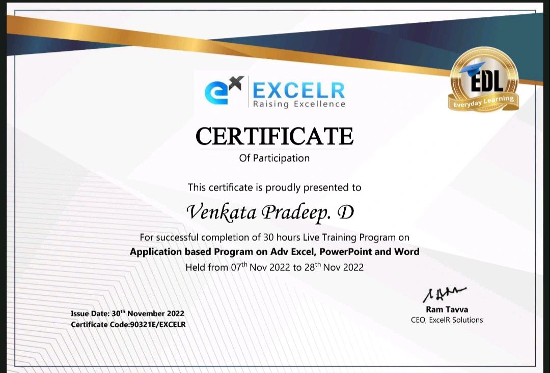 Venkata Pradeep Devarampati on LinkedIn: #excelr Venkata Pradeep Devarampati on LinkedIn: #excelr