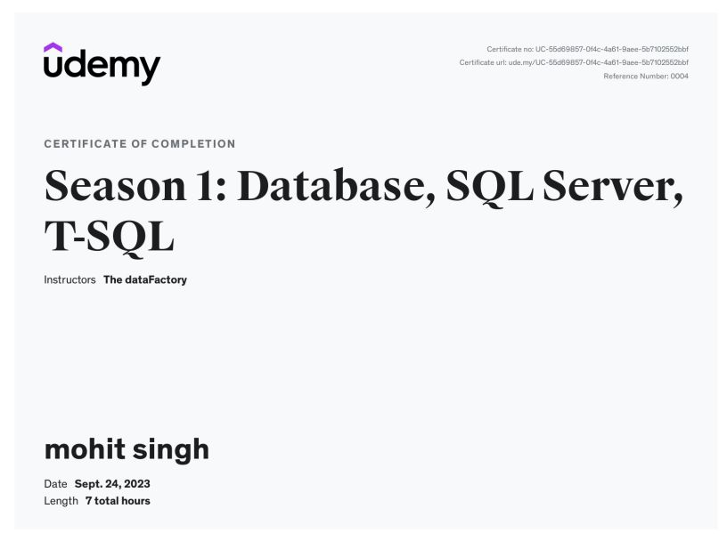 Mohit Singh on LinkedIn: #certified #sqlserver #database #udemy Mohit Singh on LinkedIn: #certified #sqlserver #database #udemy