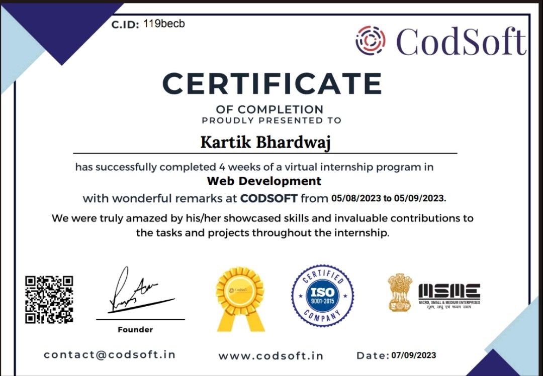 Kartik Bhardwaj on LinkedIn: #codsoft #html #css #javascript Kartik Bhardwaj on LinkedIn: #codsoft #html #css #javascript