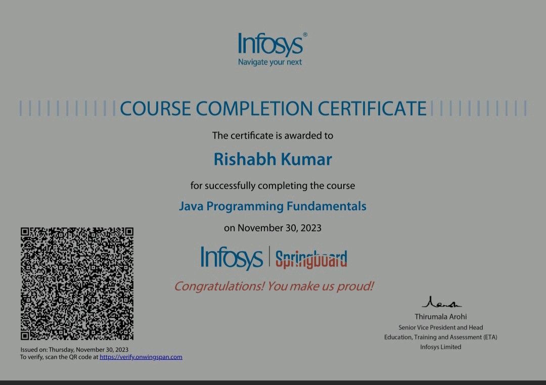 Rishabh Kumar on LinkedIn: #infosysspringboard #java #programming Rishabh Kumar on LinkedIn: #infosysspringboard #java #programming
