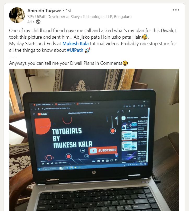 Tutorials by Mukesh Kala on LinkedIn: #heartwarming #motivation #rpa # ... Tutorials by Mukesh Kala on LinkedIn: #heartwarming #motivation #rpa # ...