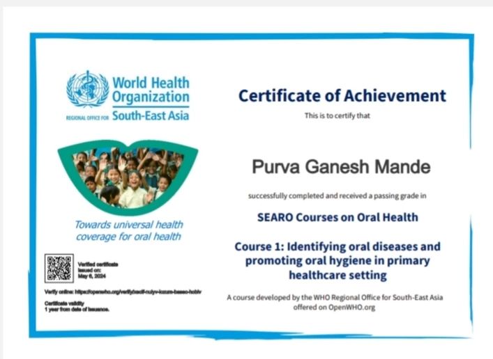 Purva Mande on LinkedIn: World Health Organization - Certificate of ... Purva Mande on LinkedIn: World Health Organization - Certificate of ...
