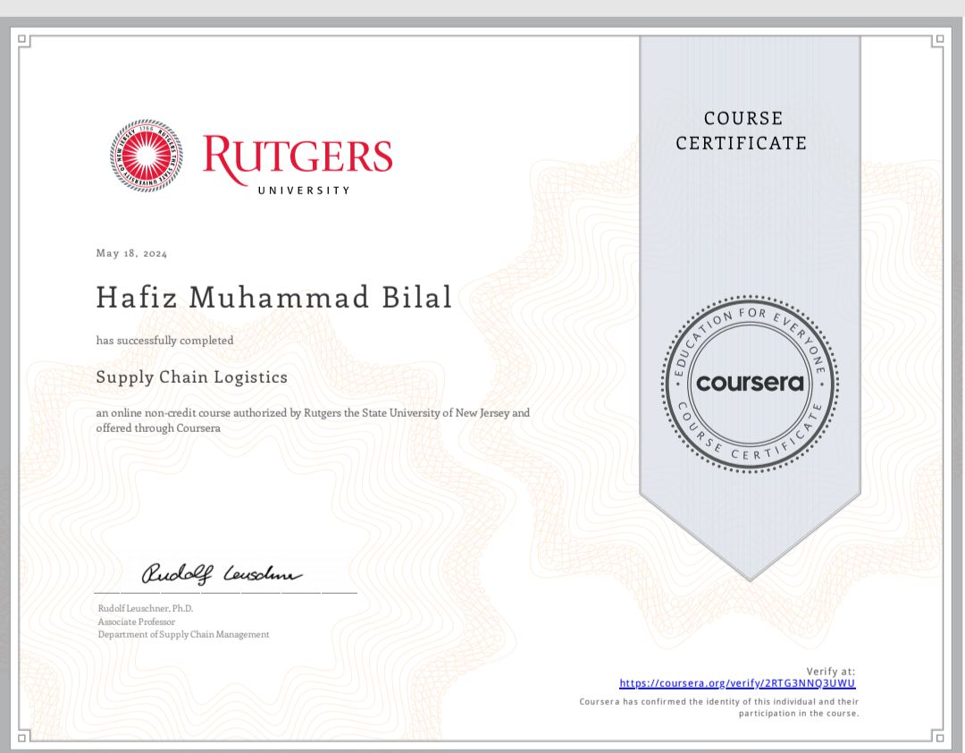 Hafiz Muhammad Bilal on LinkedIn: Certificatified Supply Chain Logistics, Hafiz Muhammad Bilal on LinkedIn: Certificatified Supply Chain Logistics,