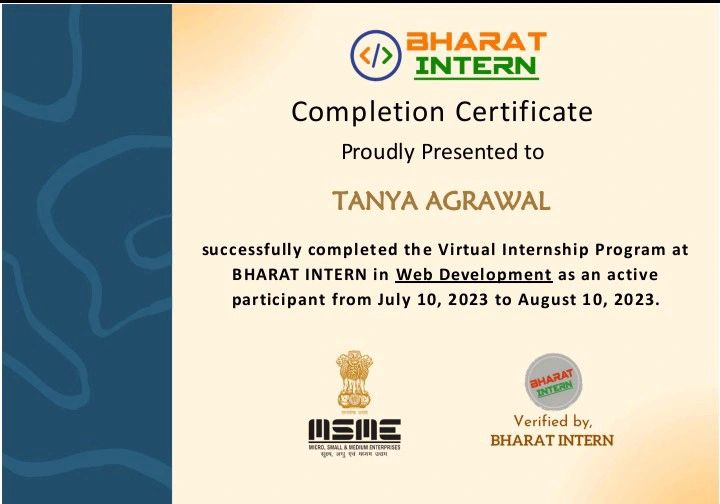 Tanya Agrawal on LinkedIn: #bharatintern #webdevelopment #intern Tanya Agrawal on LinkedIn: #bharatintern #webdevelopment #intern