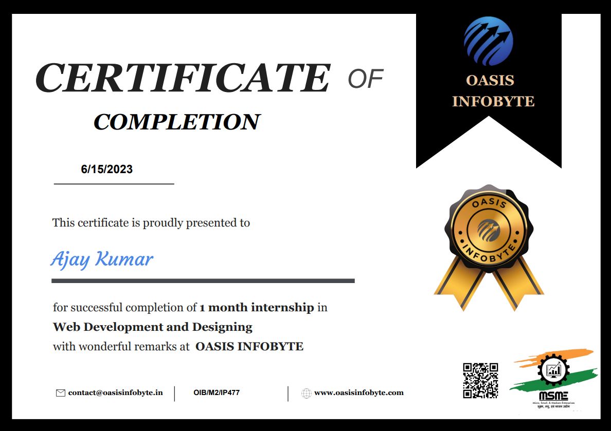 Ajay Kumar on LinkedIn: #webdevelopment #internship #post #oasisinfobyte Ajay Kumar on LinkedIn: #webdevelopment #internship #post #oasisinfobyte