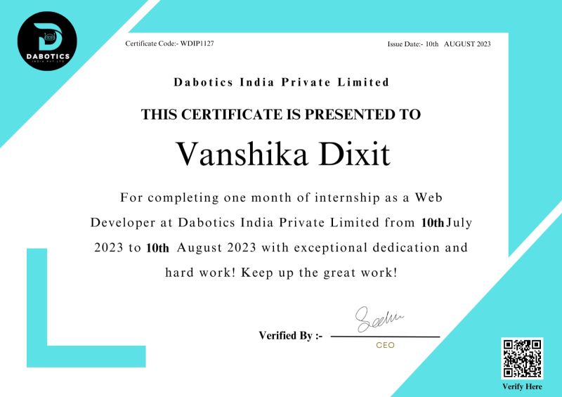 Vanshika Dixit on LinkedIn: #webdeveloper #internshipcompletion # ... Vanshika Dixit on LinkedIn: #webdeveloper #internshipcompletion # ...