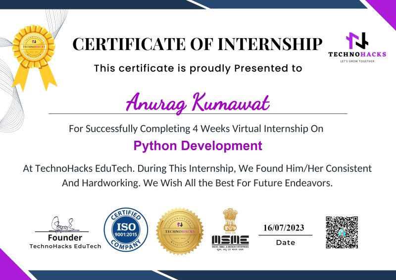 Anurag kumawat on LinkedIn: #python #internship Anurag kumawat on LinkedIn: #python #internship