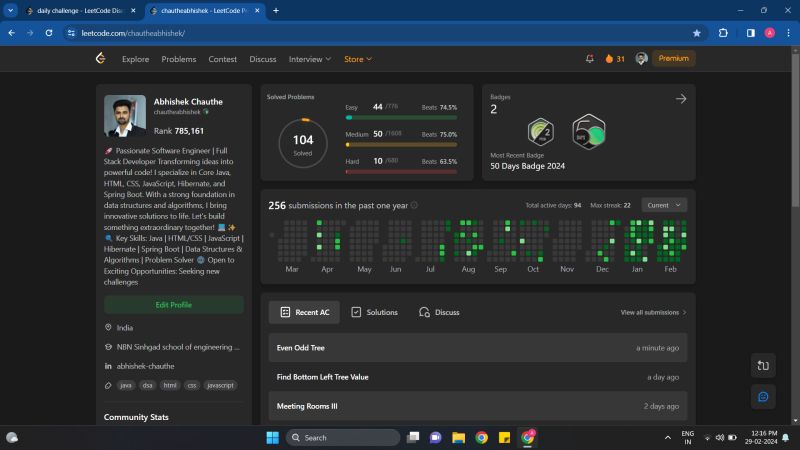 Abhishek Chauthe on LinkedIn: #codingjourney #leetcode #consistency # ... Abhishek Chauthe on LinkedIn: #codingjourney #leetcode #consistency # ...