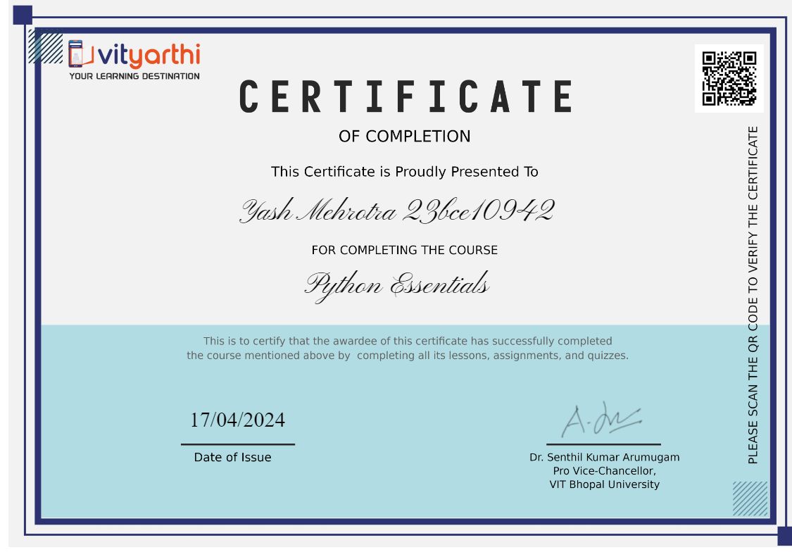 Yash Mehrotra on LinkedIn: #pythonessentials #learningjourney Yash Mehrotra on LinkedIn: #pythonessentials #learningjourney