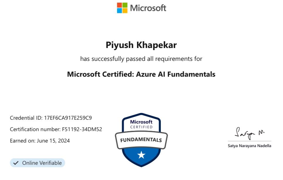 Piyush Khapekar on LinkedIn: Just earned my Microsoft Certified: Azure ... Piyush Khapekar on LinkedIn: Just earned my Microsoft Certified: Azure ...