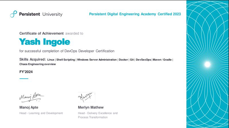 Yash Ingole on LinkedIn: #pdea #devops #persistentsystems #certification Yash Ingole on LinkedIn: #pdea #devops #persistentsystems #certification