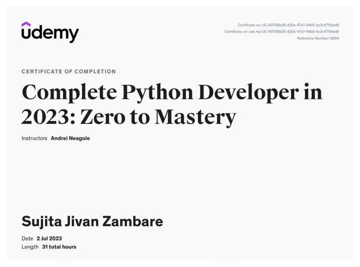 Sujita Zambare on LinkedIn: #python #udemy Sujita Zambare on LinkedIn: #python #udemy
