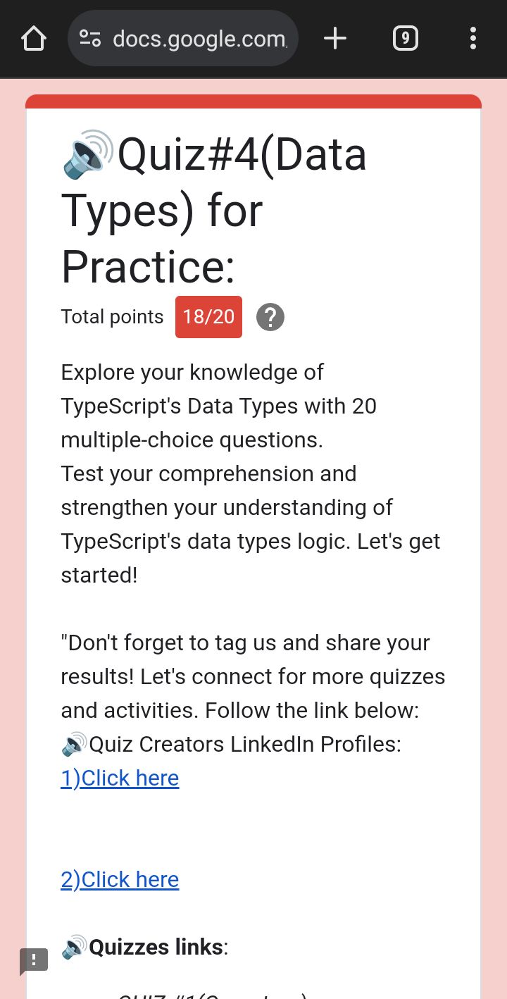 Umar Farooq on LinkedIn: Alhamdulillah I Got 18/20 On Typescript Data ... Umar Farooq on LinkedIn: Alhamdulillah I Got 18/20 On Typescript Data ...
